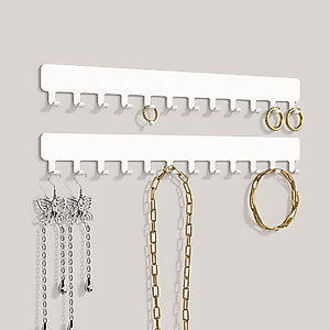 bussdis Necklace Holder Hanging Jewelry Organizer - Jewelry Organizer for Necklace, Self-Adhesive Necklace Organizer, Wall Jewelry Organizer,2 Pack, White