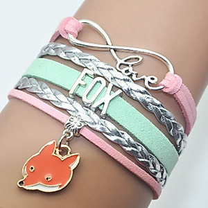 HCChanshi Fox Bracelet Jewelry Infinity Love Fox Gifts Fox Jewelry Bracelet Gifts For Fox Lover, Fox Valentine Gifts, Fox Themed Gifts, Fox Wedding Gifts (Pink,Silver and Mint Green)