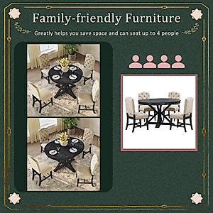 RUNWON 5-Piece Retro Style Extendable Round Kitchen Dining Table Set with 4 Upholstered Chairs, Espresso+Gray