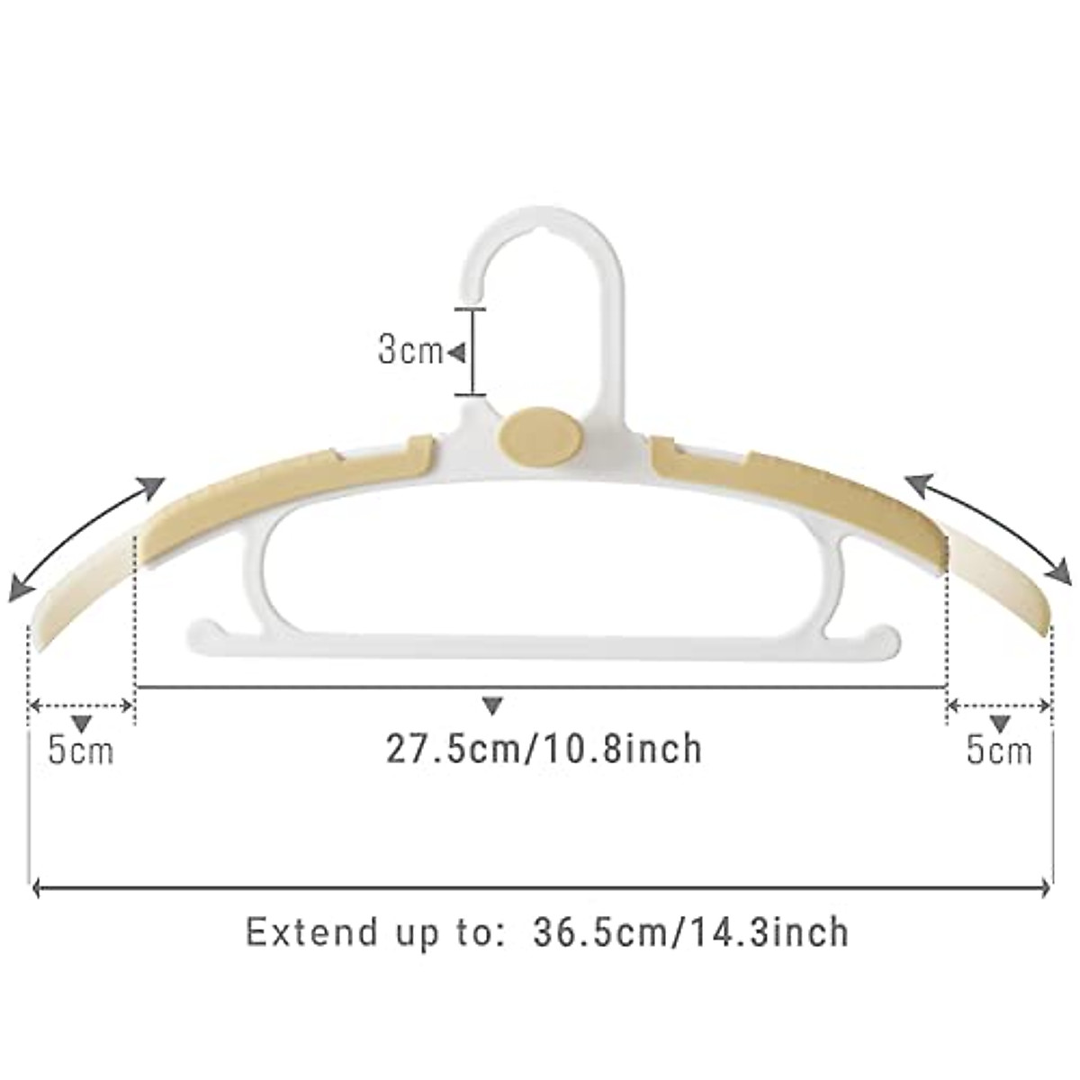 Baby Hangers for Closet Nursery Clothes, Pack of 20 Extendable Laundry Hanger for Newborn Clothing, with Space Saving Hooks & a Hanger Organizer, Adjustable Children Coat Hanger, Yellow