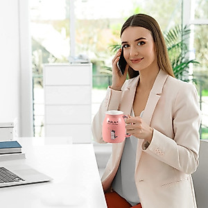 Feify Cute Cat Cup Ceramic Coffee Mug with Kawaii Cat Wooden Lid, Lovely Stainless Steel Spoon, Anime Kitty Thicken Wooden Coaster, Christmas Birthday Gift Cute Thing Japanese Mug 16oz (Pink)