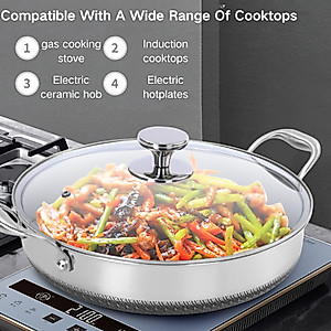 CiCixixi Nonstick Skillet with Lid Pan,13.38 Inch Stainless Steel Pan,for Gas Electric Induction Ceramic Stoves and Oven Resistant,316 stainless steel (13.38-Inch)