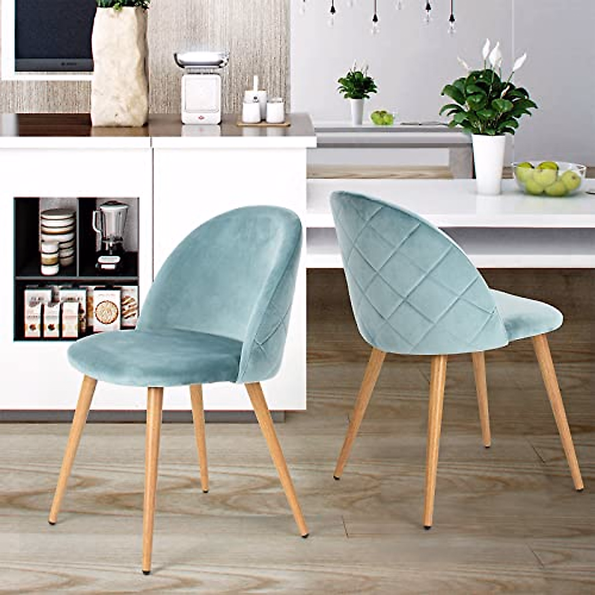 ExAchat A Set of 2/4/6 Velvet-Backed upholstered Dining Chairs with a Simple and Stylish Design, which can Perfectly Match Your Dining Room, Living Room or Bedroom. (6, Green)