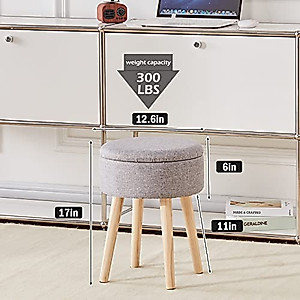 Mxfurhawa Storage Ottoman Linen Round Vanity Stool Tray Top Modern Foot Stool with Wood Legs Multifunctional Upholstered Foot Ottoman Rest for Living Room, Bathroom, Makeup (Grey)