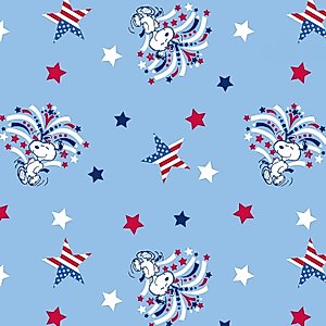 Springs Creative Patriotic Peanuts Snoopy Star Spangled Blue Premium Quality 100% Cotton Fabric by The Yard.
