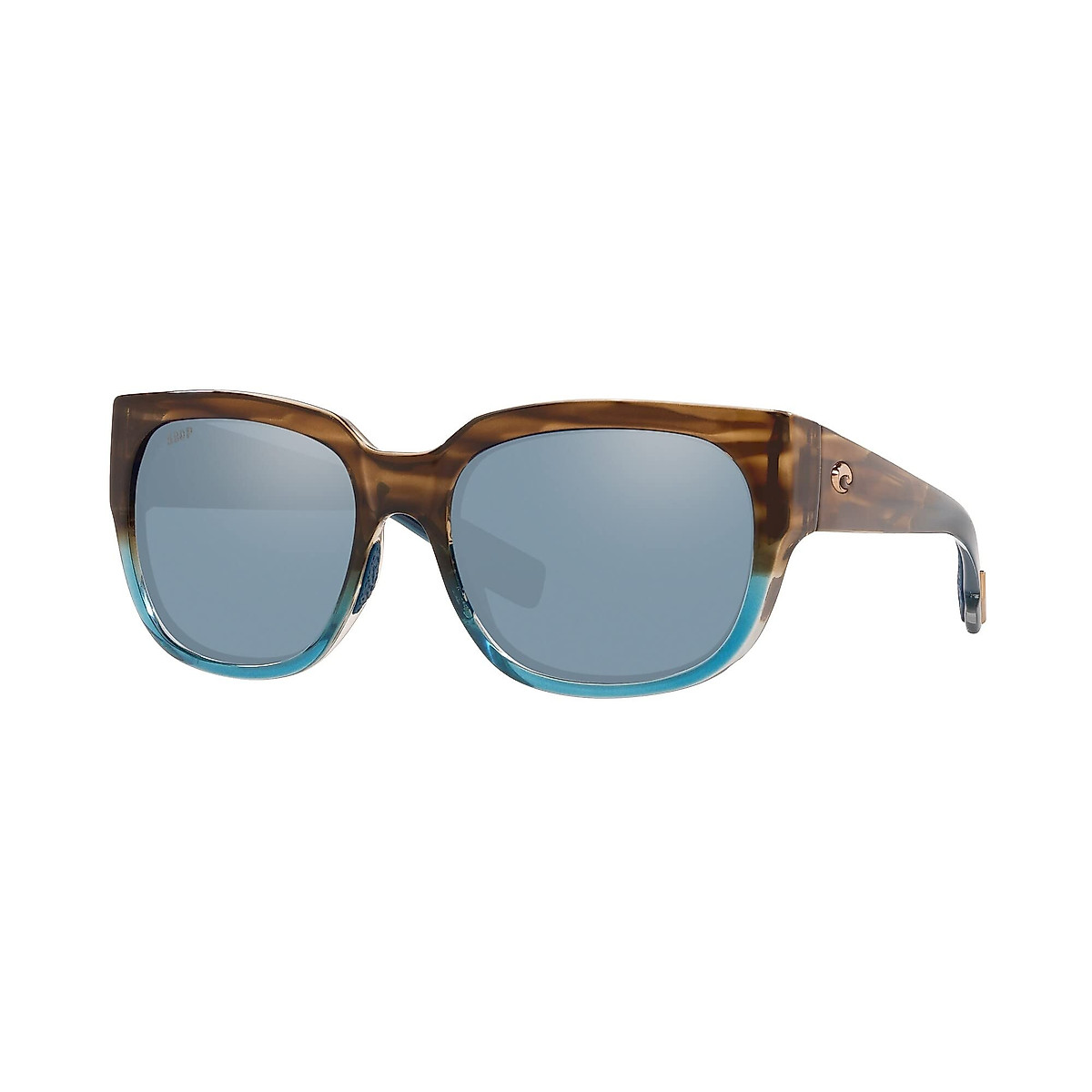 Costa Del Mar Womens Waterwoman Rectangular Sunglasses, Shiny Wahoo/Grey Silver Mirrored Polarized-580P, 55 mm