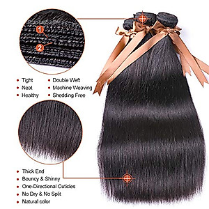 ALLRUN Brazilian Straight Human Hair 4 Bundles Unprocessed Virgin Hair Brazilian Straight Human Hair Weave Weft Human Hair Extensions Natural Black(22 24 26 28)