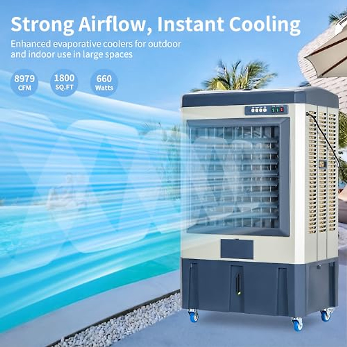 KEGIAN 8979CFM Evaporative Air Coolers, Swamp Cooler with Continuous Auto Fill, 120° Oscillating, 3-Speed Mode, Air Cooler, Portable Cooler Fan for Indooor Outdoor Patio Garage Commercial Use 58''