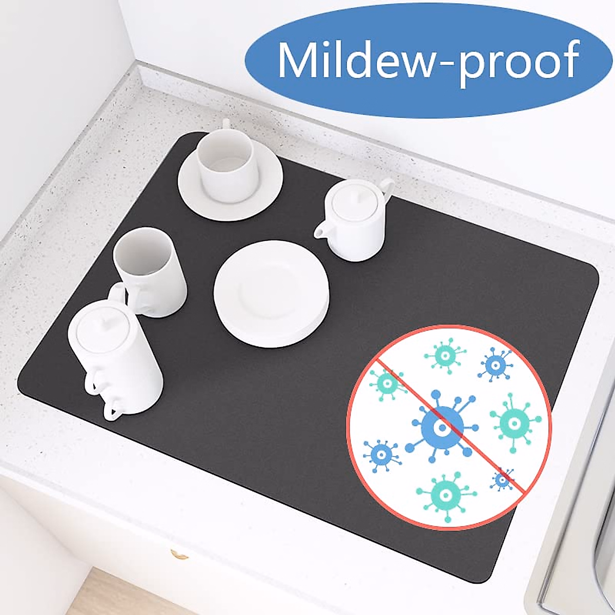 TCASH Dish Drying Mat for Kitchen Counter,24 x 16 In Kitchen Super Abosrbent Draining Mat, Non-Slip Dish Drying Pad with Rubber Backed, Hide Stain Drainer Mats for Countertop and Coffee Maker