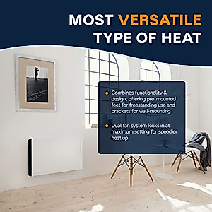 DeLonghi Convection Panel Heater, Full Room Quiet 1500W, portable electric heater is freestanding/easily wall mounted. Energy Saving, quick heat distribution, timer, white, HCX9115E