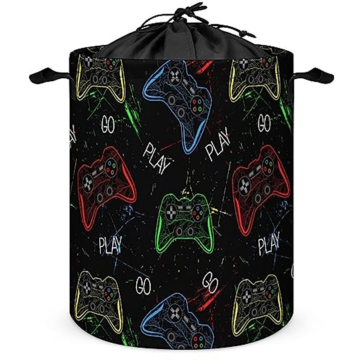 LynaRei Laundry Hamper Neon Game Joystick Dirty Clothes Storage Basket Video Game Player Collapsible Waterproof Toy Organizer for Boys And Girls Bedrooms, Bathroom