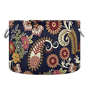 ALAZA Paisley Floral Ethnic Pattern Navy Blue Storage Basket Gift Baskets Large Collapsible Laundry Hamper with Handle, 20x20x14 in