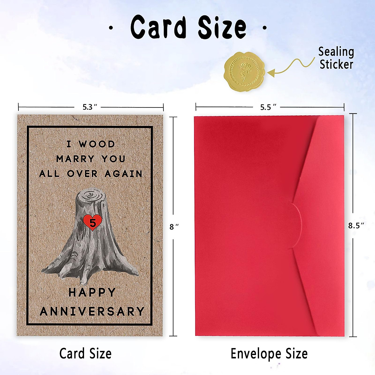 LiuuLi Happy 5th Anniversary Card for Women Men, 5th Wedding Anniversary Wood Card for Him Her,Fifth Anniversary Card for Boyfriend, 5 Years Married Gift for Husband