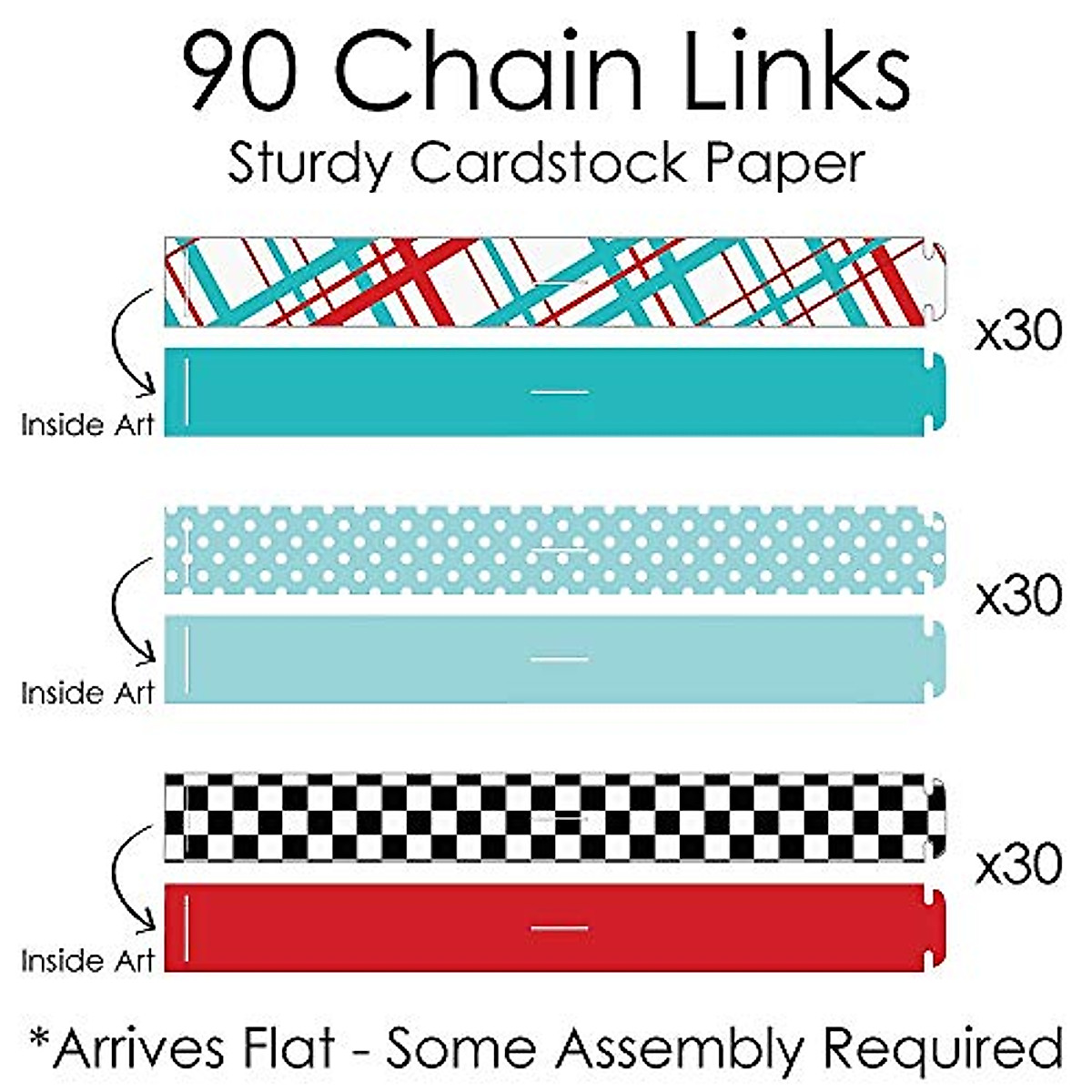Big Dot of Happiness 50’s Sock Hop - 90 Chain Links and 30 Paper Tassels Decoration Kit - 1950s Rock N Roll Party Paper Chains Garland - 21 feet