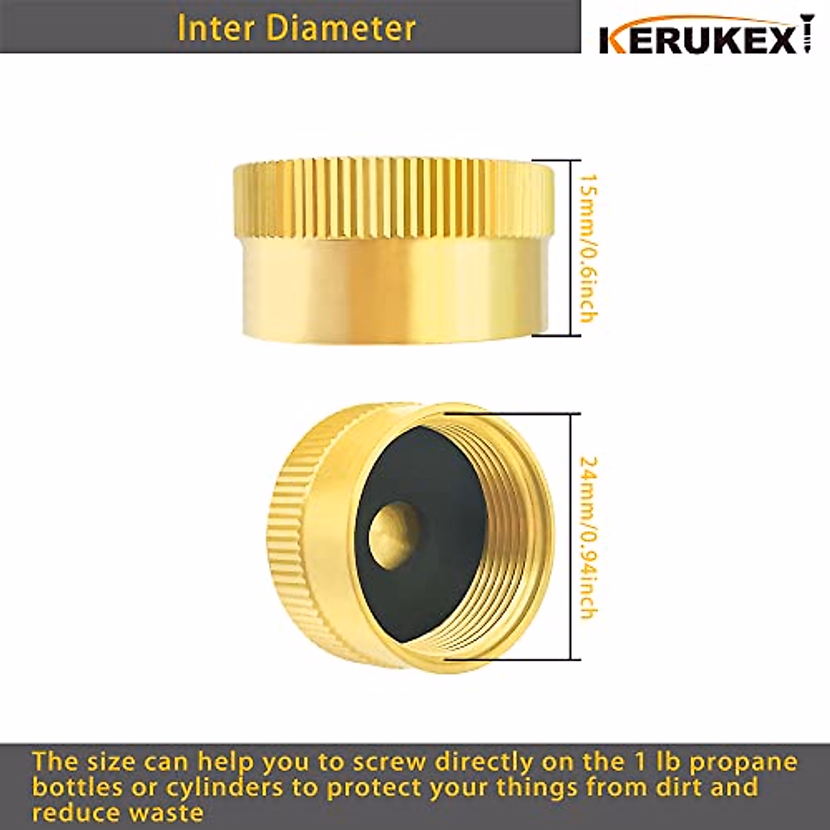 KERUKEXI 1 LB Propane Tank Protective Cap Gas Canister Sealed Lid Fuel Cylinder Leak Proof Cover BBQ Bottle Dust Threaded Valve Cover with Solid Brass Construction (6)