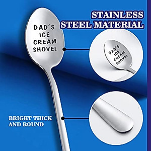 Gifts for Dad Ice Cream Spoon Scoop for Ice Cream Lovers, Funny Engraved Stainless Steel Spoon Shovel, Birthday Fathers Day Gifts Christmas Thanksgiving Gifts for Him