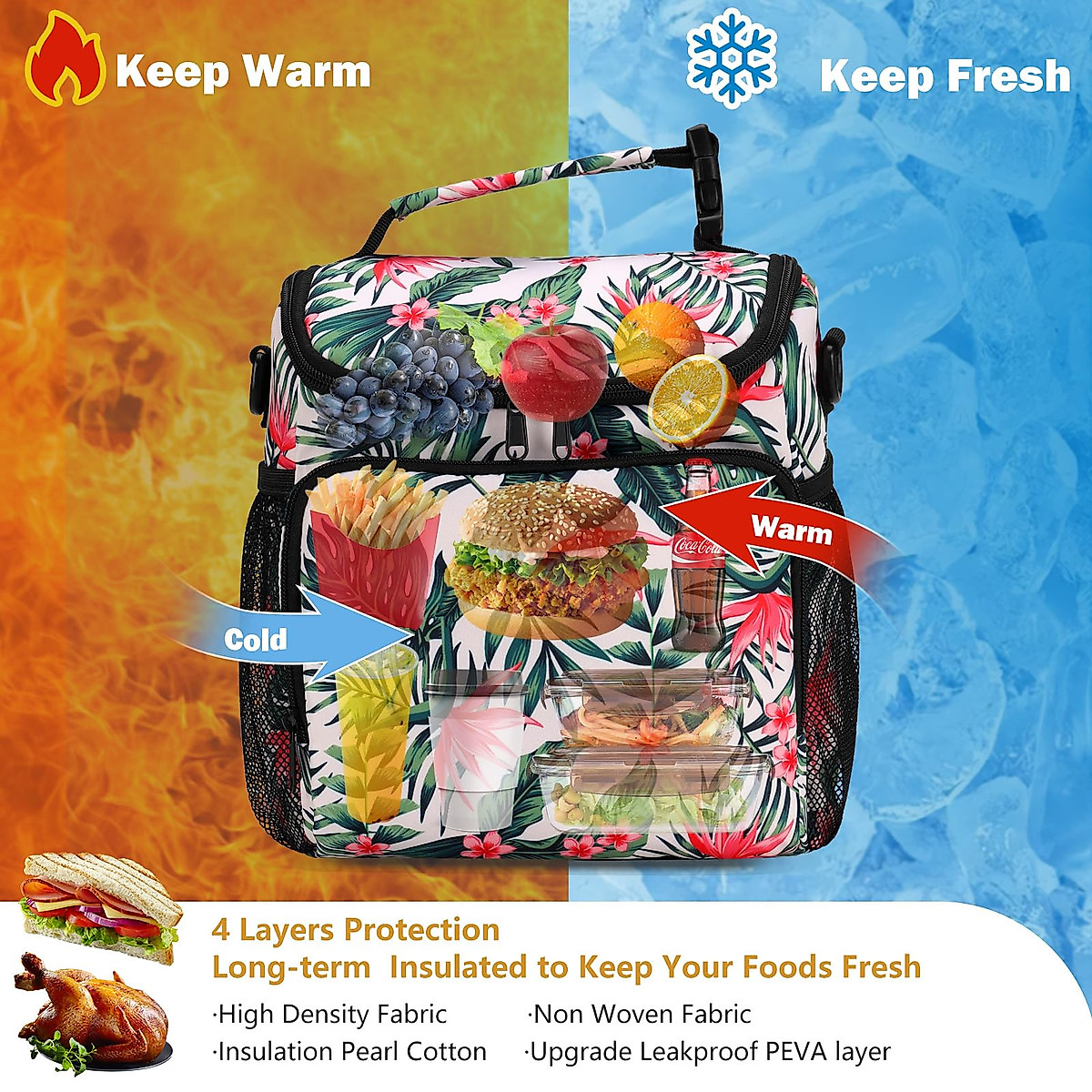 UYLIA Insulated Lunch Bag Women with Five Pockets -Reusable Lunch Box for Men Office Work School Picnic Beach with Adjustable Shoulder Strap,Thermal Cooler Bag for Kids Adult