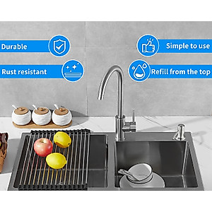 Built in Soap Dispenser for Kitchen Sink, Brushed Nickel Stainless Steel Countertop Pump Head (Plastic Built-in), Dish Soap Hand Lotion Dispenser with Refillable 17OZ Bottle