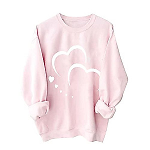 Valentine's Day Shirt for Women, Love Heart Graphic Tees Crewneck Long Sleeve Loose Fit ​Pullover Tops Sweatshirts(D#Pink,XX-Large)