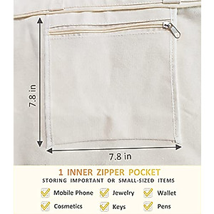 PN.HCNMTFB Canvas Tote Bag, 1 Inner Pockets, with Zipper, Stylish and Durable, Lightweight, Natural Cotton Grocery Shopping Cloth Bag, Perfect for Gifts, Work, School, Travel, Off-White