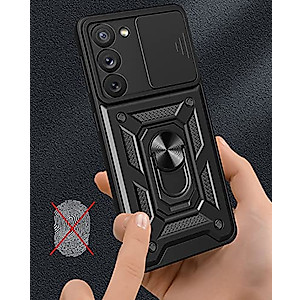 CCSmall Case for Samsung Galaxy S23 5G with Slide Camera Cover, Military Grade Drop Protective Phone Cover Case with Ring Kickstand for Samsung Galaxy S23 5G SJ Black