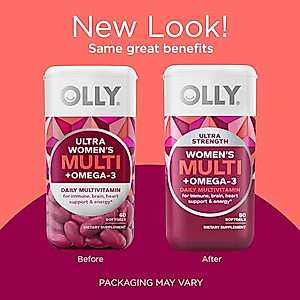 OLLY Ultra Women's Multi Softgels, Overall Health and Immune Support, Omega-3s, Iron, Vitamins A, D, C, E, B12, Daily Multivitamin, 30 Day Supply - 60 Count
