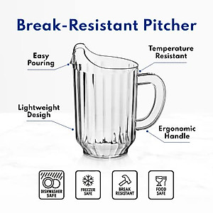 New Star Foodservice 1028041 Restaurant-Grade Break-Resistant Pitcher, 60 oz, Clear, Made in USA with BPA FREE Tritan Material