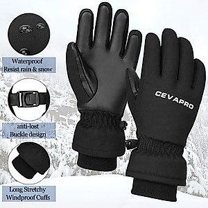 Cevapro Kids Winter Gloves Waterproof Ski Thermal Gloves Touchscreen Ski Warm Gloves for Kids Boys Girls Children Skiing Cycling