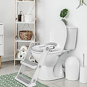 Victostar Potty Training Seat with Step Stool Ladder, Foldable Potty Training Toilet for Kids Boys Girls Toddlers-Comfortable Cushion Safe Handle Anti-Slip Pads