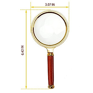 BASUNE 10X Handheld Magnifier, Reading Magnifier Loupe Glasses 10X with Rosewood Handle for Book and Newspaper Reading, Insect and Hobby Observation, Classroom Science (Metal Frame)