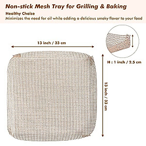 Kamehame Grill Mesh Basket, Pack of 4 Non-Stick Meat Vegetable Grill Tray for Grilling and Baking, Oven Crisper Basket for Crisp up Pizza, Fries, Chips