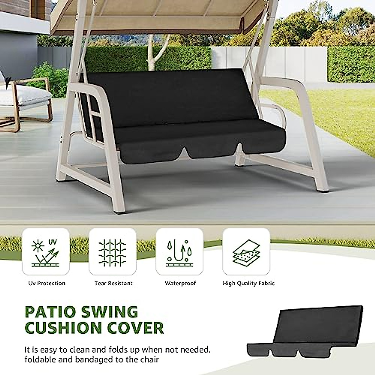 Patio Swing Cushion Cover Replacement Waterproof Outdoor Swing Seat Cover 3 Seater Dustproof Protective Covers for 3 Seat Garden Swing Chair Cushions (Only Cover, No Cushion) 59x59x4 Inch