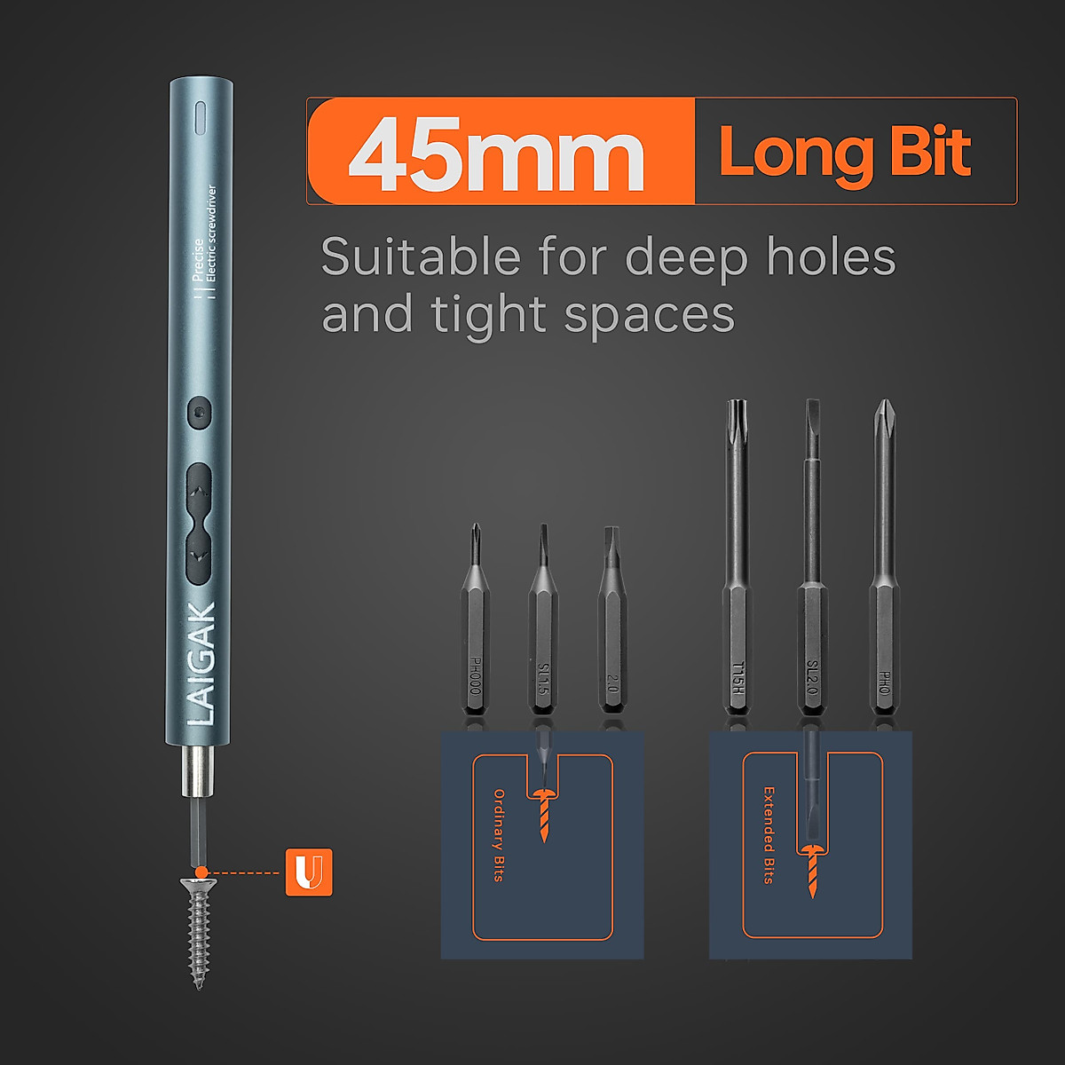 LAIGAK 62-in-1 Electric Precision Power Screwdriver Set, 48 Magnetic Bits, Aluminum Rechargeable Portable Cordless Magnetic Repair Tool Kit for Phone Camera Laptop Watch