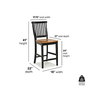 Home Styles Wood Counter Stool with Slat Backs and Black and Rich Oak Seat Finish