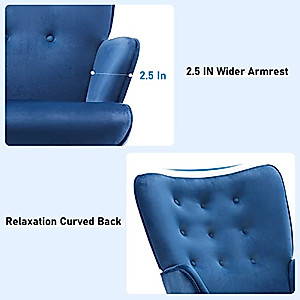 IDEALISMLIVING Rocking Chair, Nursery Glider Rocker Chair with Linen Fabric, Boho Chair with Solid Wood, Nursery Rocking Armchair for Baby Room, Rocking Chair Nursery for Living Room Bedroom (Blue)