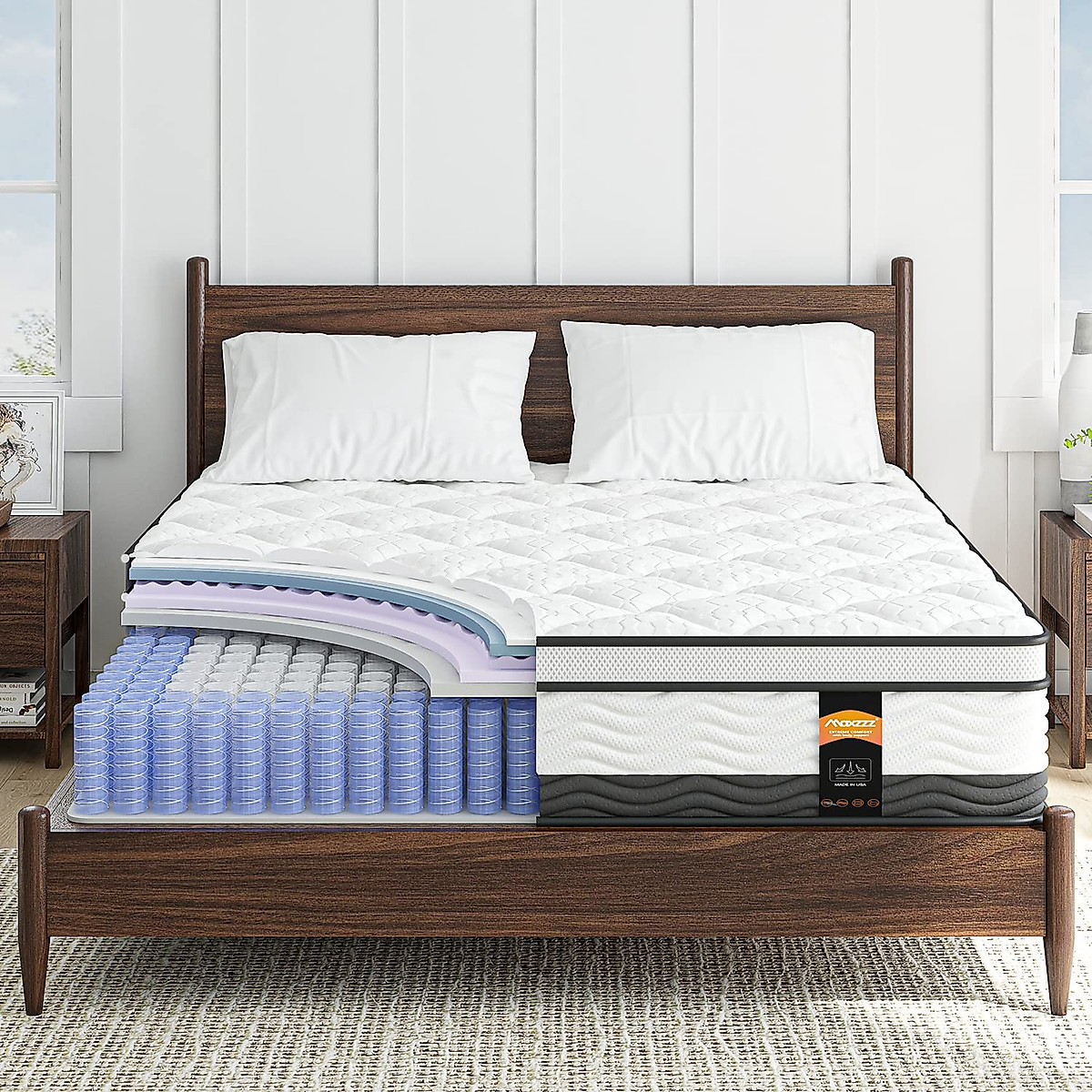 Maxzzz Full Size Mattress in a Box 14 Inch Bamboo & Gel Infused Memory Foam Pocket Spring Hybrid Mattress - Medium Firm Double Mattress - CertiPUR-US Certified