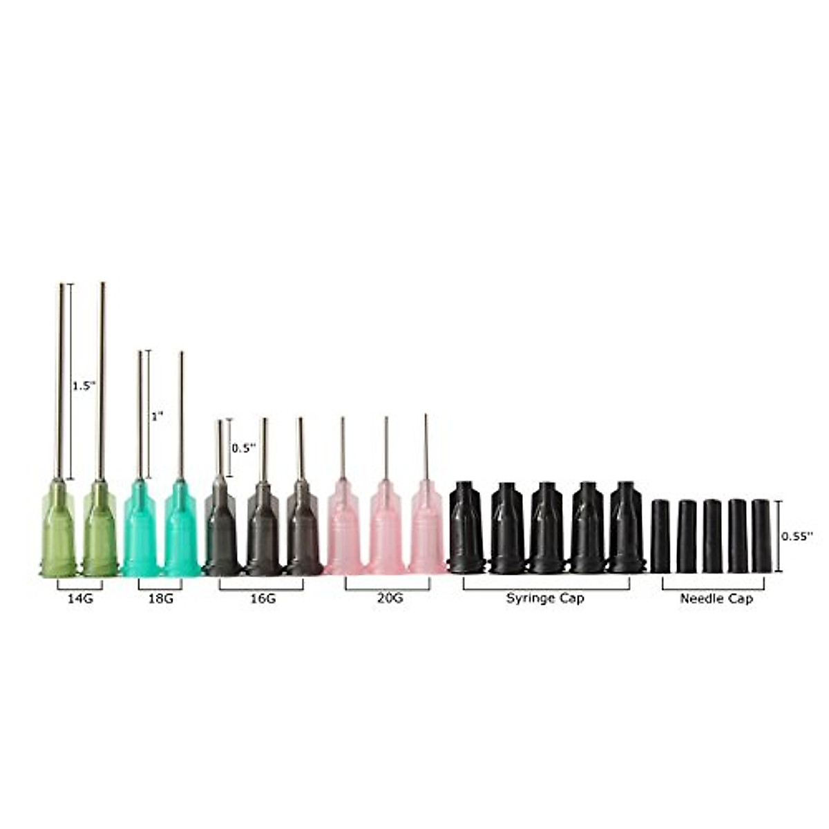 BSTEAN Syringe Blunt Tip Needle and Cap - 10ml, 5ml, 3ml, 1ml Syringes 14ga 16ga 18ga 20ga Blunt Needles - Oil or Glue Applicator (Pack of 10)
