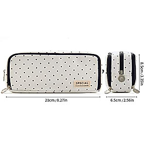 ANGOOBABY Large Pencil Case Big Capacity 3 Compartments Canvas Pencil Pouch for Teen Boys Girls School Students (Black Dot)