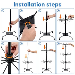 Standing Hat Rack 3- Tier Hat Display Rack Stand Metal Retail Display Stand Cap Organizer Standing Hat Hooks Rotating Display Rack Stand Rotating Jewelry Stands