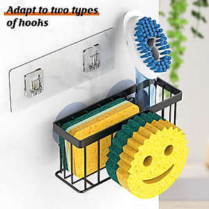 MURLONG Sink Caddy, Kitchen Sink Organizer, Sponge Soap Holder for Countertop, 304 Stainless Steel Dish Scrubber Holder with Removable Drain Pan for Sponge, Scrubber, Soap, Dish Brush-Black