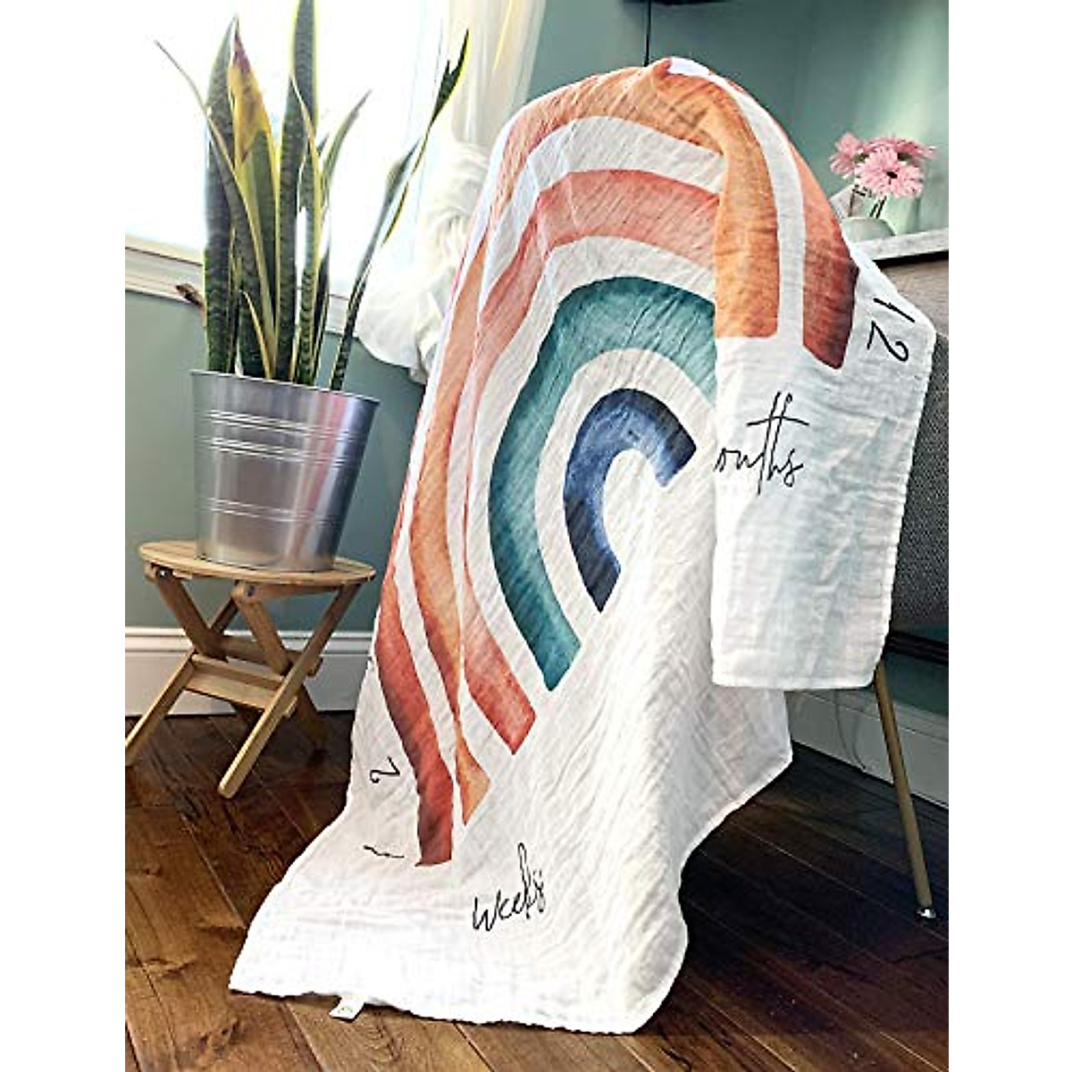Organic Rainbow Baby Monthly Milestone Blanket Newborn Boy Girl Unisex Neutral| Boho Vintage Rainbow Baby Monthly Picture Blanket| Baby Growth Photography Background Prop