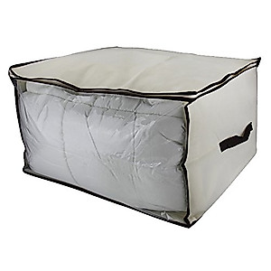 (Set of 3) Breathable Canvas Storage Box, Blanket Bag, Organizer Box with Zipper and 2 Handles, See-Through Front Window, Size: 23.6’’ x 19.8’’ x 13.8’’, Jumbo