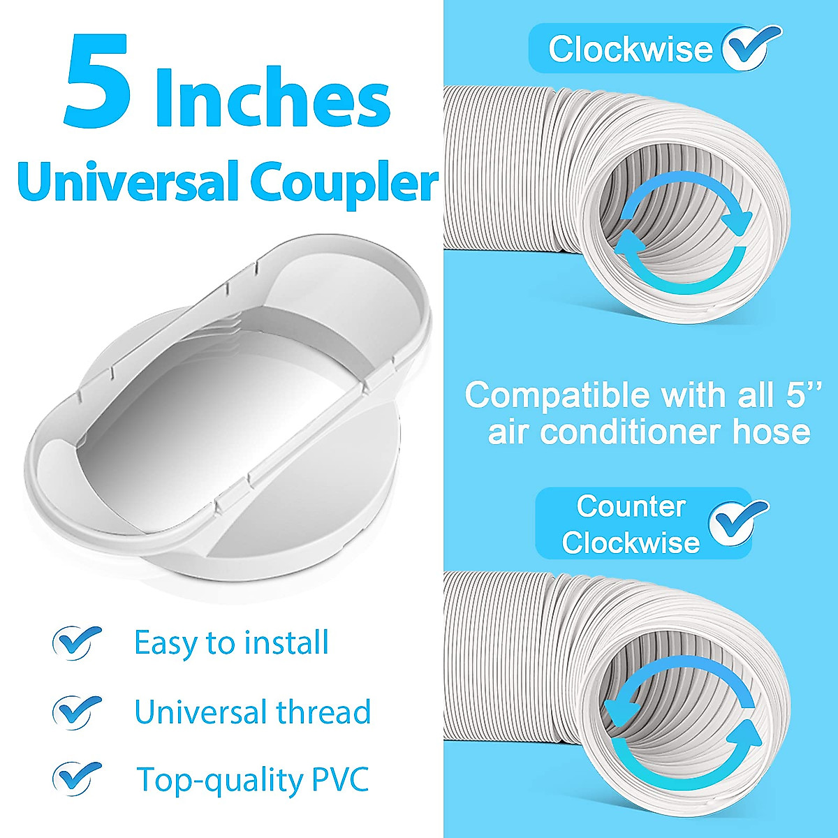 Universal Portable Air Conditioner Window Seal Kit with 5.1'' Coupler, Reinforced PVC Plate Lengh Adustable AC Window Vent Kit for Sliding Window, Fit for All AC with Exhaust Hose of 5.1 Inch Diameter