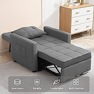 HOMEER Convertible Chair Bed, 3-in-1 Sleeper Chair Bed with Adjustable Backrest, Pull Out Folding Sofa Chair Bed, Modern Single Armchair Sofa Bed(Modern Grey)