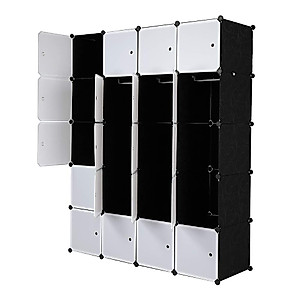 Modular Wardrobe, Portable Clothes Closet, 20 Cube Organizer Stackable Plastic Cube Storage Shelves Design Multifunctional Modular Closet Cabinet with Hanging Rod White