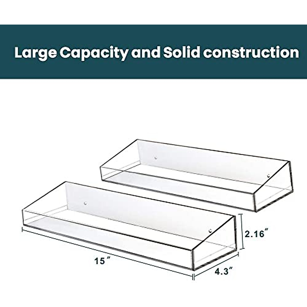 YestBuy Acrylic Floating Wall Display Shelves，Clear Bathroom Shelves, Wall Mounted Non Drilling Thick Clear Storage, Display Shelves