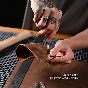 Moonster Genuine Leather Sheets for Crafts, Tooling Leather Sheet 12"x24" – Full Grain Buffalo Leather Fabric, Leather Crafting Kit, Veg Tan Leather for Leather Craft with 36" Cord – Soft Brown