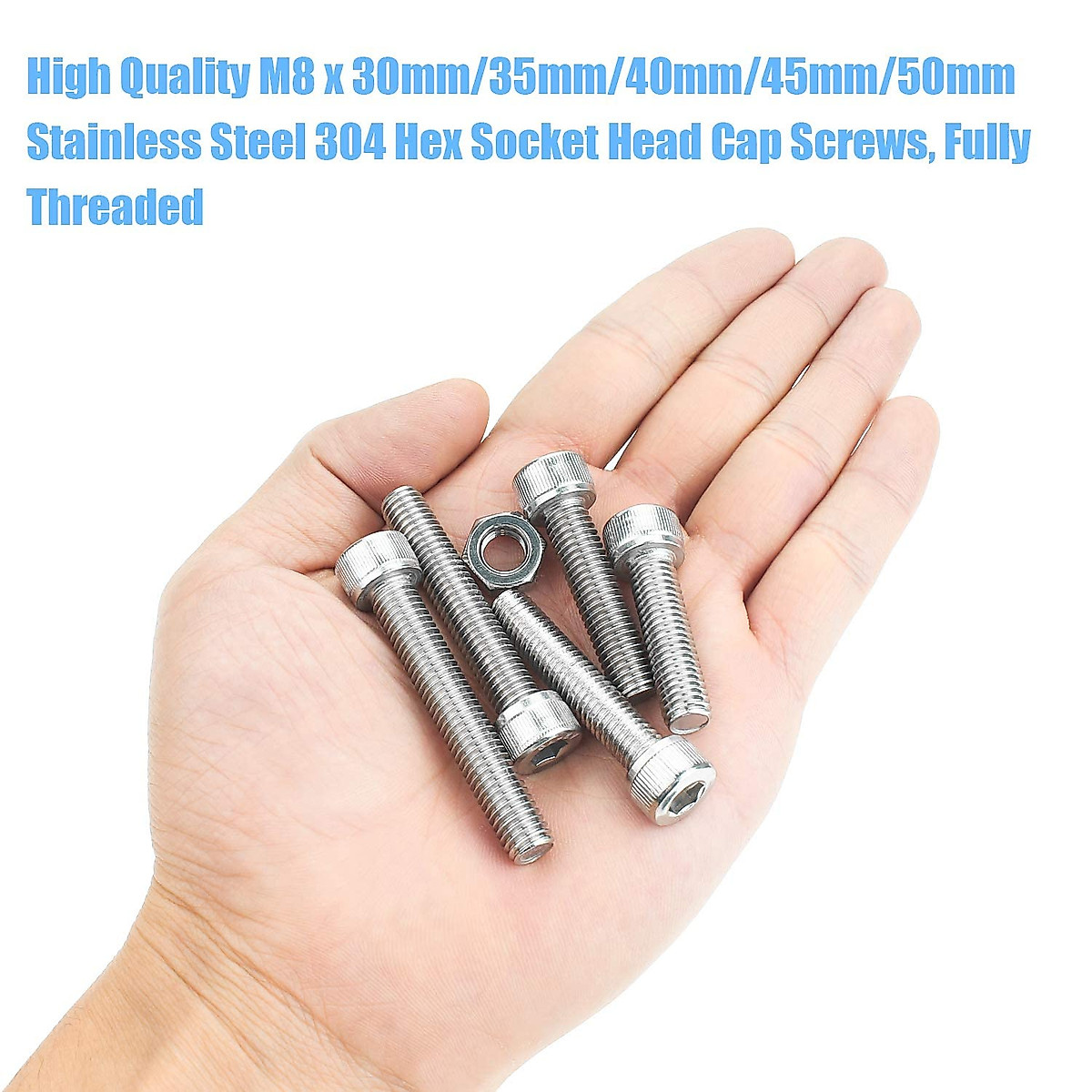 DYWISHKEY 50 Pieces M8 x 30mm/35mm/40mm/45mm/50mm Stainless Steel 304 Hex Socket Head Cap Bolts and Nuts Kit