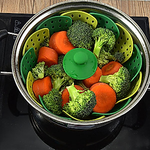 Beilay Green Vegetable Steamer Basket, Premium Plastic Veggie Steamer Basket - Folding Expandable Steamers to Fits Various Size Pot 25x11