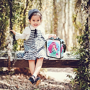 Cute Mermaid Insulated Lunch Box for Kids School Lunch Bag for Boys Girls Cartoon Mermaid Lunch Tote Bag with Adjustable Shoulder Strap, Lunch Cooler Bag for School Picnic Travel